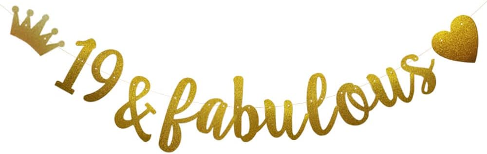 Amazon.com: 19 & Fabulous Banner, Pre-Strung, Funny Gold Paper Glitter ...