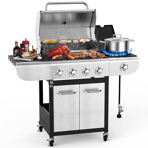 COWSAR 4-Burner BBQ Propane Gas Grill, 44000 BTU Stainless Steel ...