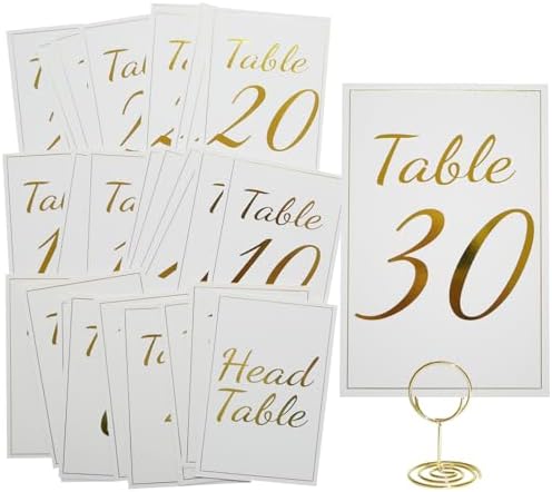 Amazon.com: Gold Table Number Cards with Holders, 1-30 Gold Place Cards ...