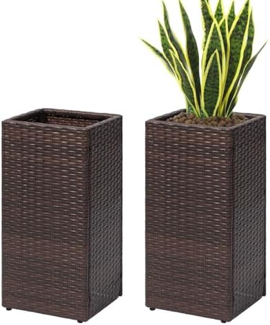 Amazon.com : SUNNYPARK 2 Pack Tall Planters for Outdoor Plants Rattan ...