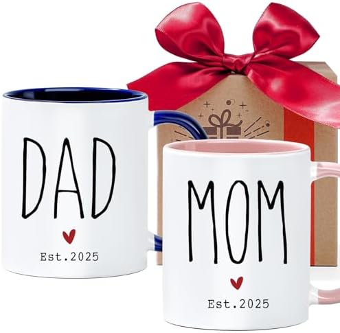 Amazon.com: ZWV New Dad & Mom Est 2025 Coffee Mugs, First Time Mom Gift ...