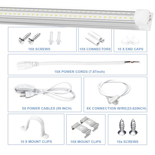 ONLYLUX 5ft LED Shop Light Fixture, Linkable 6500K Daylight White Tube ...