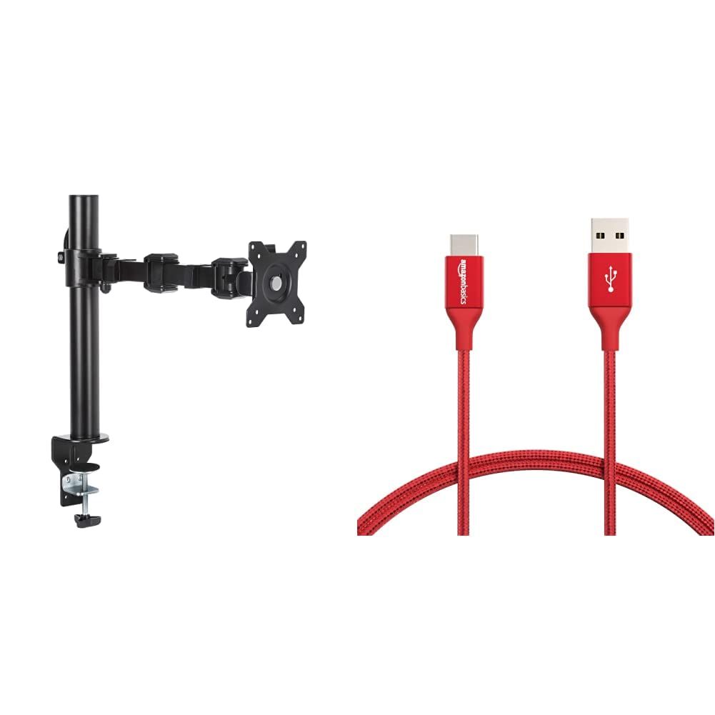 AmazonBasics Monitor Stand, Height Adjustable Arm Mount- Steel & Double ...