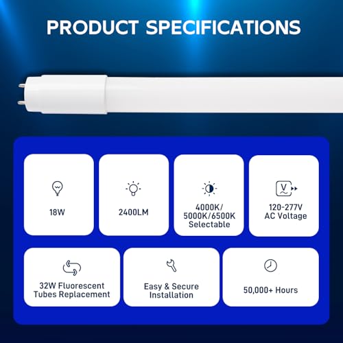 20 Pack 3CCT 4FT LED T8 Hybrid Type A+B Light Tube, 18W, 4000K/5000K ...