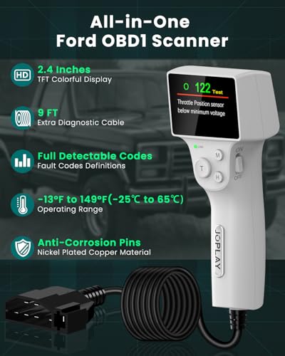JOPLAY OBD1 Code Reader for Ford, 2 in 1 Digital OBD 1 Scanner with Built-in Reinforced Pins and ...