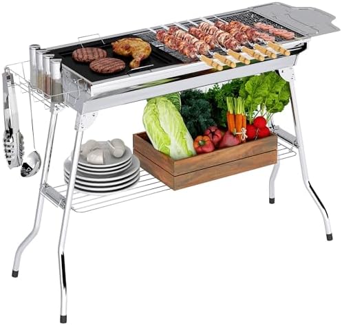Outsunny Portable Outdoor Charcoal BBQ Grill, Stainless Steel Folding ...