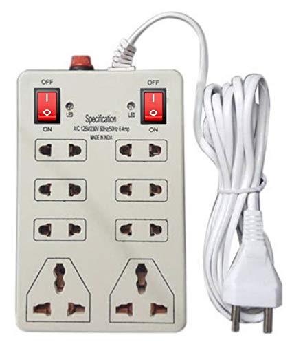 Buy Plastic 8 Multi-Pin Socket 2 m Copper Wire Individual Switch and L ...