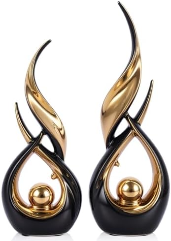 Amazon.com: 2 PCS Black Gold Ceramic Statues For Home Decor Accents ...