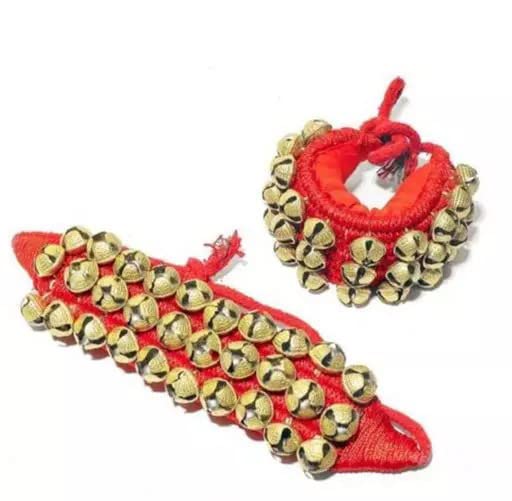 Buy PRANCHI ARTWARE Ghungroo Anklets Set 2 Line Red Padded Kathak ...