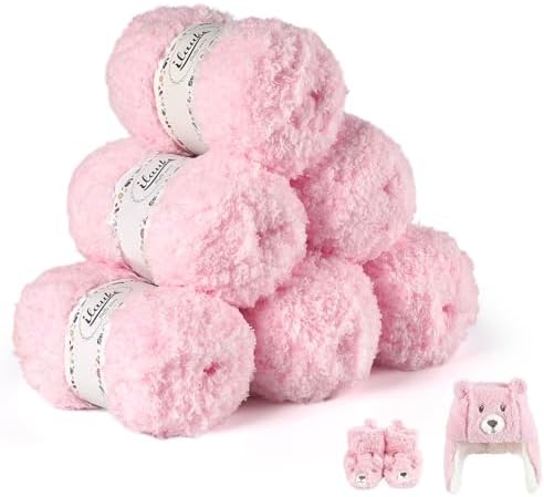 ilauke Fluffy Yarn 6x50g, Pink Fluffy Wool for Knitting, Flutterby ...