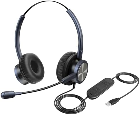 MKJ USB Headset with Microphone Noise Cancelling for PC, Stereo ...