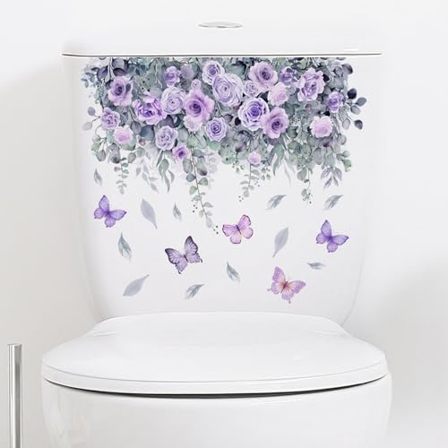 Amazon.com: 2 Sheets Flower Toilet Stickers Purple Plant Rose Butterfly ...