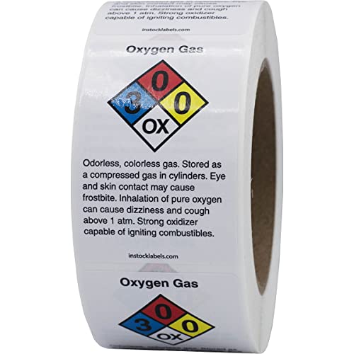 Oxygen Gas Chemical NFPA Labels, 2 x 3 Inch Rectangles, 500 - Want It All