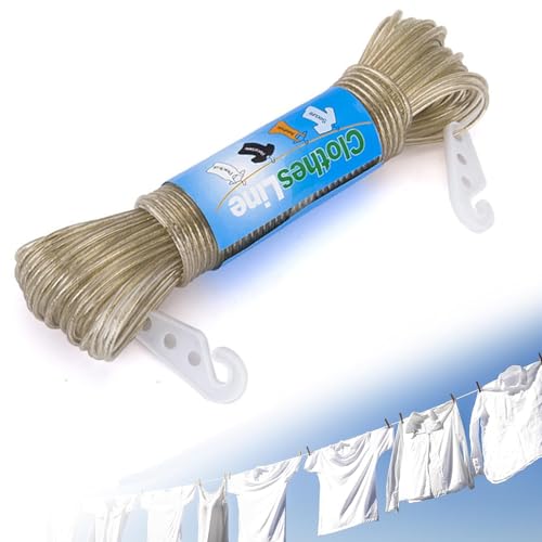 Washing Line Rope with 20M Outdoor Clothes Line,Heavy Duty Steel Core ...