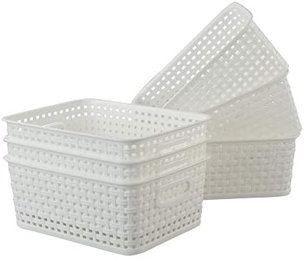 Qskely Set of 6 Plastic Woven Storage Baskets, Weave Cupboard Basket ...
