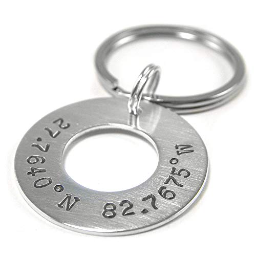 Amazon.com: Longitude Latitude Washer Key Chain - Personalized GPS ...