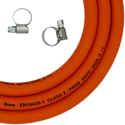 2m of LPG Gas Hose Pipe with 2 Hose Clamps - 8mm 5/16" High-Pressure ...