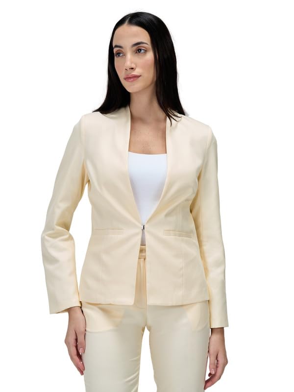 Buy Salt Attire Witty Cream Clean Front Blazer-S at Amazon.in
