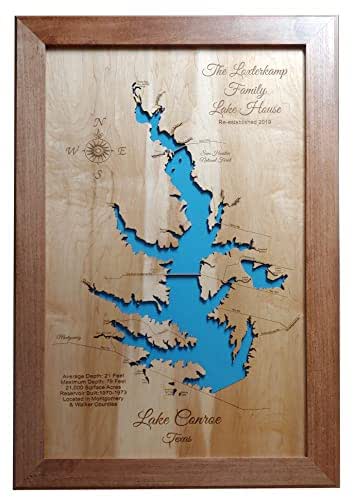 Amazon.com: Lake Conroe, Texas: Framed Wood Laser Engraved Map | Custom ...