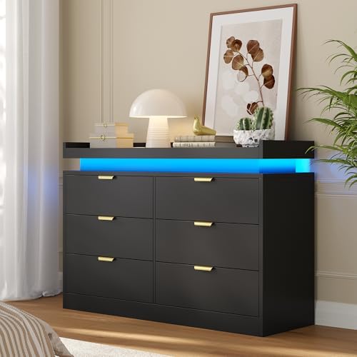 Amazon.com: knoworld 6 Drawer Dresser for Bedroom, Black Dresser with ...