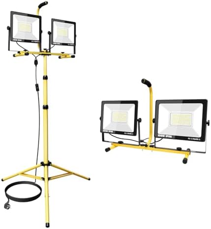SKYWORLD 100W 10000LM Dual Head Tripod Stand LED Work Lights, Portable ...