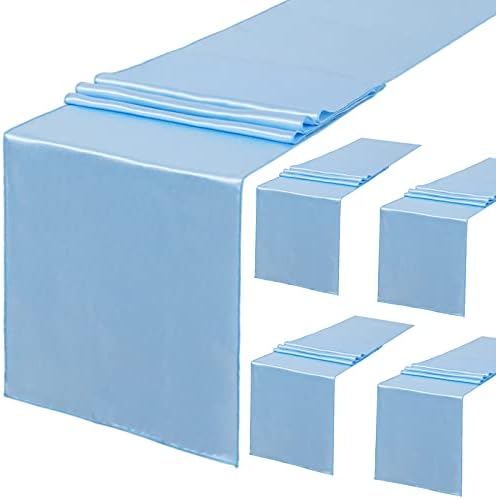 Amazon.com: Light Blue Satin Table Runners - 5 pcs Wedding Banquet ...