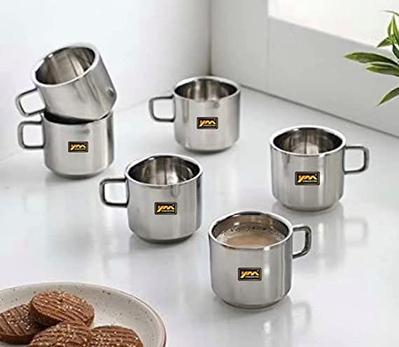 Buy Stainless Steel - Premium DW Tea Cup Coffee Cup (Set of 6) - 100ml ...