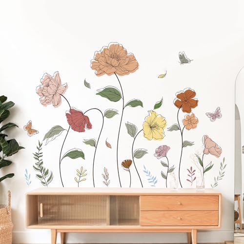 Amazon.com: Boho Flower Wall Decals Wildflower Plants Grass Wall ...