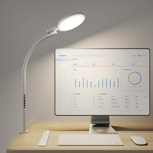 Desk Lamp with Clamp, UV-Free 10000 Lux Sun Lamp with 5 Color Levels ...