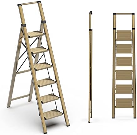 WOA WOA 6 Step Ladder, Folding Ladder with Handrails for High Ceilings ...