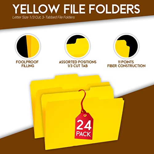 Snapklik.com : 1InTheOffice Yellow File Folders Letter Size 1/3 Cut