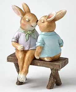 Amazon.com: NEW Easter Bunny Rabbits In Love on Bench Garden Statue ...
