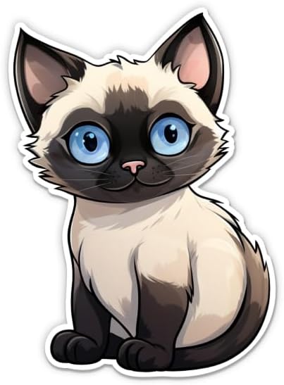 Amazon.com: Siamese Cat Kitty Stickers - 2 Pack - Waterproof Vinyl for ...