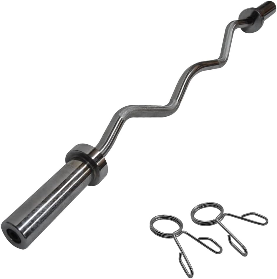 Barbell Bar 120cm Olympic Bar Curl Bar - Chrome - 2 Free Spring Collars ...