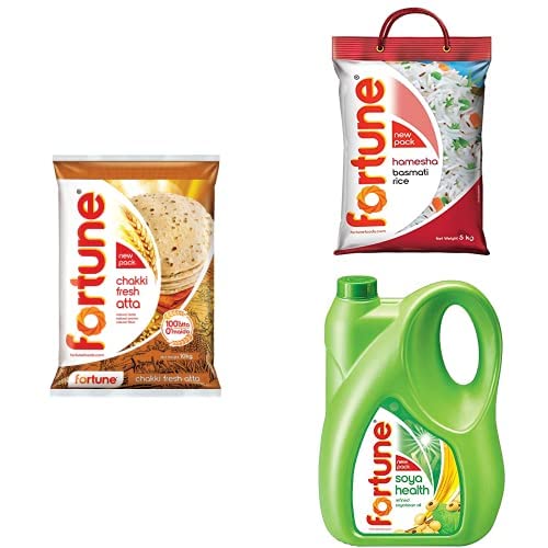 Fortune Chakki Fresh Atta, 10kg & FORTUNE HAMESHA 5KG & Fortune Soya ...
