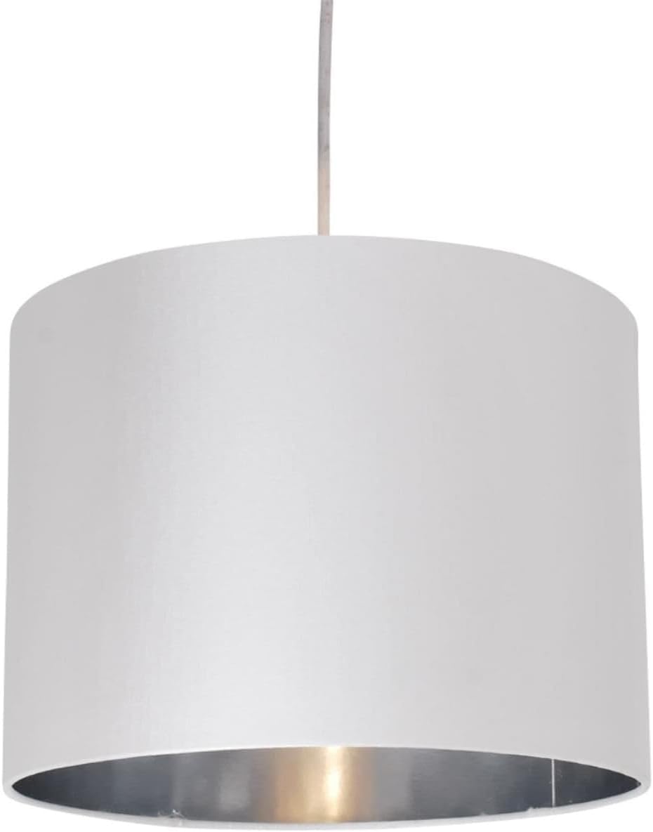 Modern White Faux Silk Ceiling Light Pendant Shade Metallic Silver ...