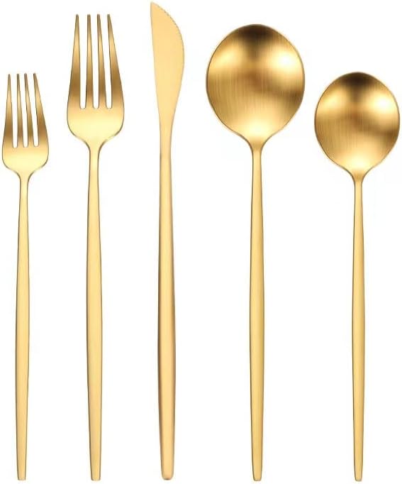 Amazon.com | Matte Gold Silverware Set, 20 Piece Flatware for 4, Food ...