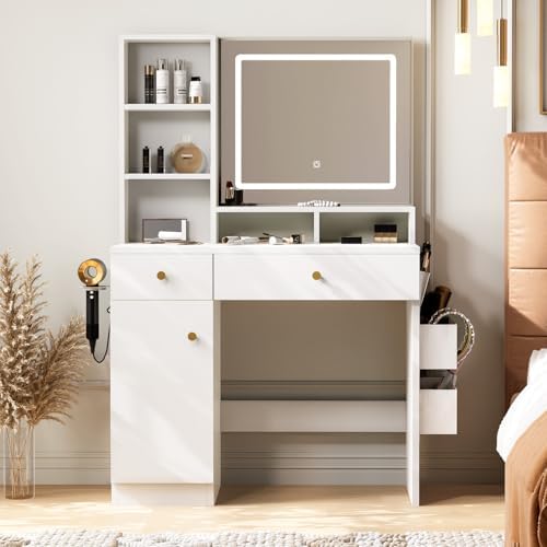 Amazon.com: MONGMON Vanity Desk with Mirror and Lights, 3 Lighting ...