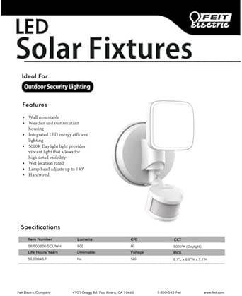 Feit Electric Motion-Sensing Solar Powered LED White Security ...