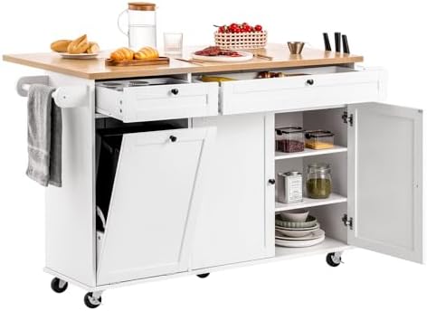 Amazon.com: VEVOR Kitchen Island Cart with Storage, 60in Wide Mobile ...