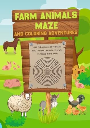 Farm Animals Maze and Coloring Adventures: Navigate Mazes and Color ...