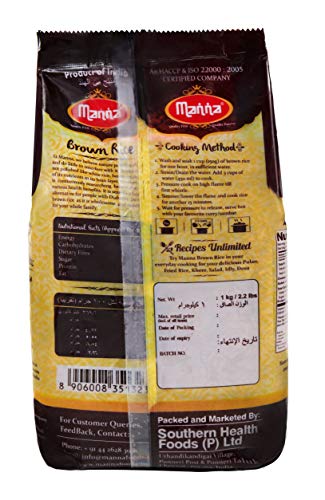 Manna Brown Rice, 5kg (1kg x 5 Packs) - Long Grain, Unpolished. 100% ...