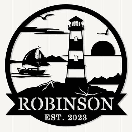 Amazon.com: Personalized Lighthouse Nautical Wall Decor with Metal Sign ...