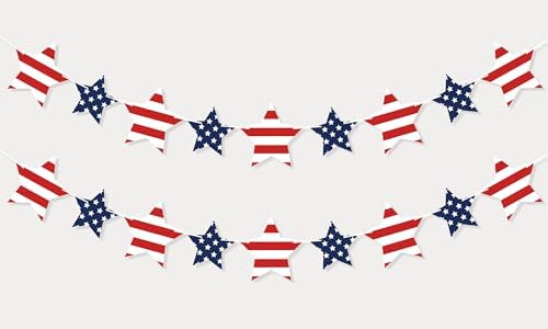 Amazon.com: 8 Pack Patriotic Star Banner Garland - Glitter Red White ...