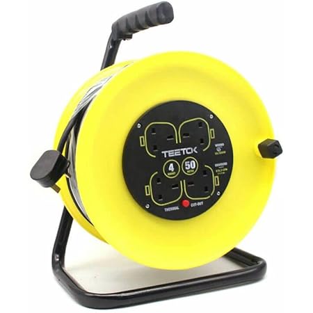 DUEPEKT 4 Socket Cable Reel | 50m Extension Lead | 13A with Thermal Cut ...