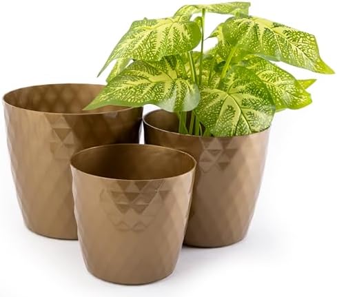 Home Garden Ornaments Gold Plant Pots Indoor Set of 3 Sizes 14/16/18cm ...