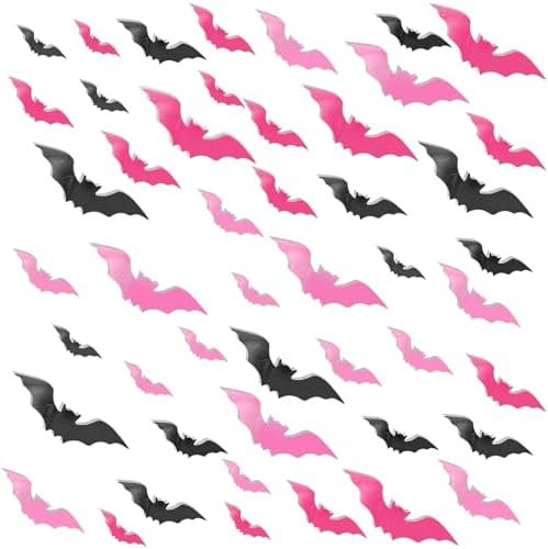 Amazon.com: 3D Halloween Wall Bats Decor - 48 Pink PVC Bats Stickers ...