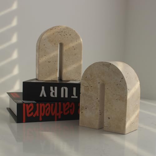 Amazon.com: Luxury Travertine Bookends for Shelves, Decorative Book ...