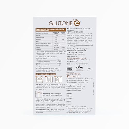 Glutone C Glutathione & Vitamin C Effervescent Tablets| Made with ...