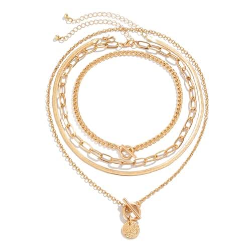 Amazon.com: 4 Pcs Layered Gold Necklaces Stack T Bar Necklace Chunky ...